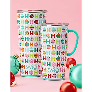 Swig Life 22oz Travel Mug, Insulated Tumbler with Handle and Lid, Travel Coffee Mug, Cup Holder Friendly Travel Mug, Stainless Steel 22 oz Tumbler, Reusable Insulated Tumbler with Lid (HoHoHo)