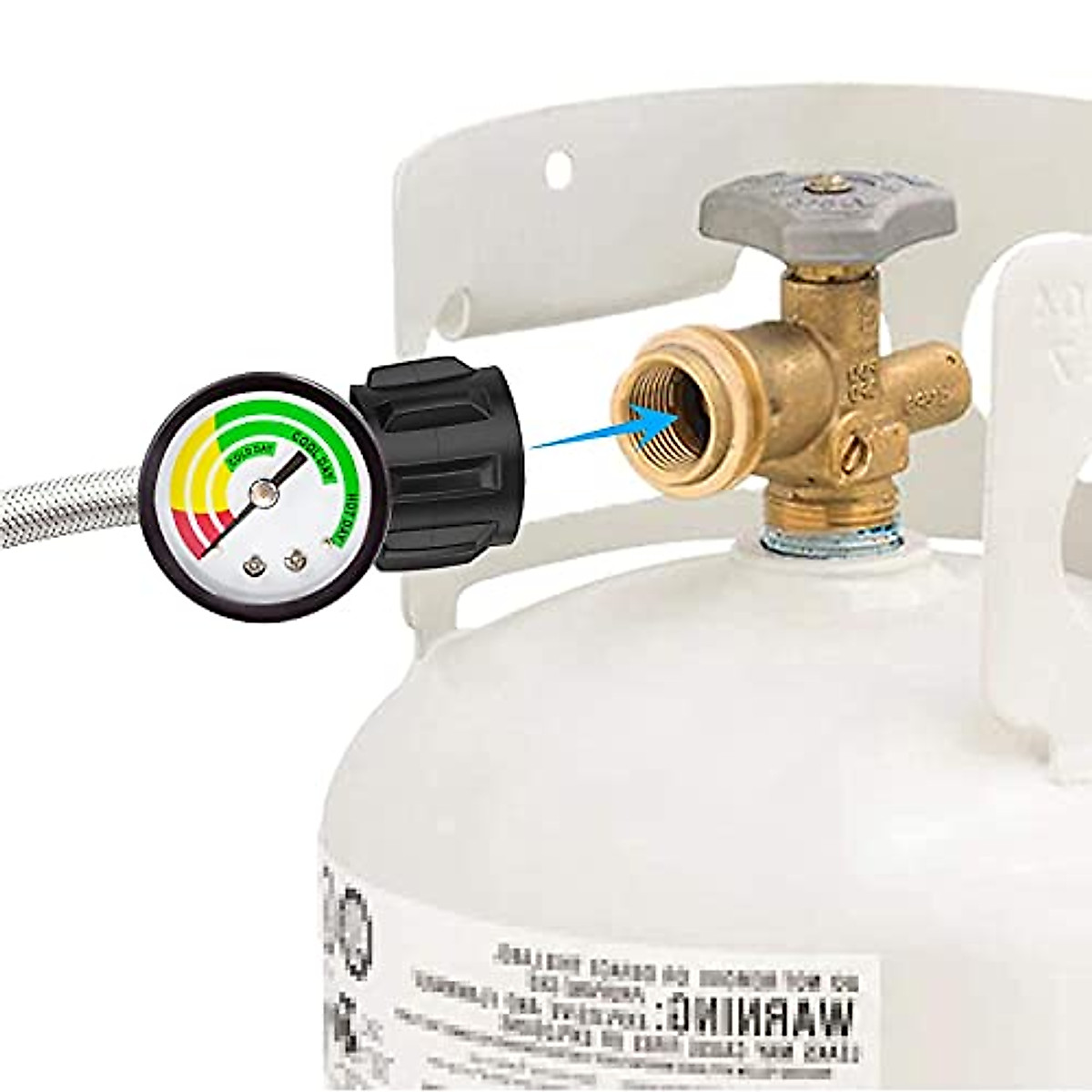 MOFLAME 1 lb to 20 lb Propane Adapter Hose With Gauge，6 FT Stainless Braided Propane Hose Adapter Converter for Coleman Camp Stove, Buddy Heater, Tabletop Grill & More 1lb Portable Appliance