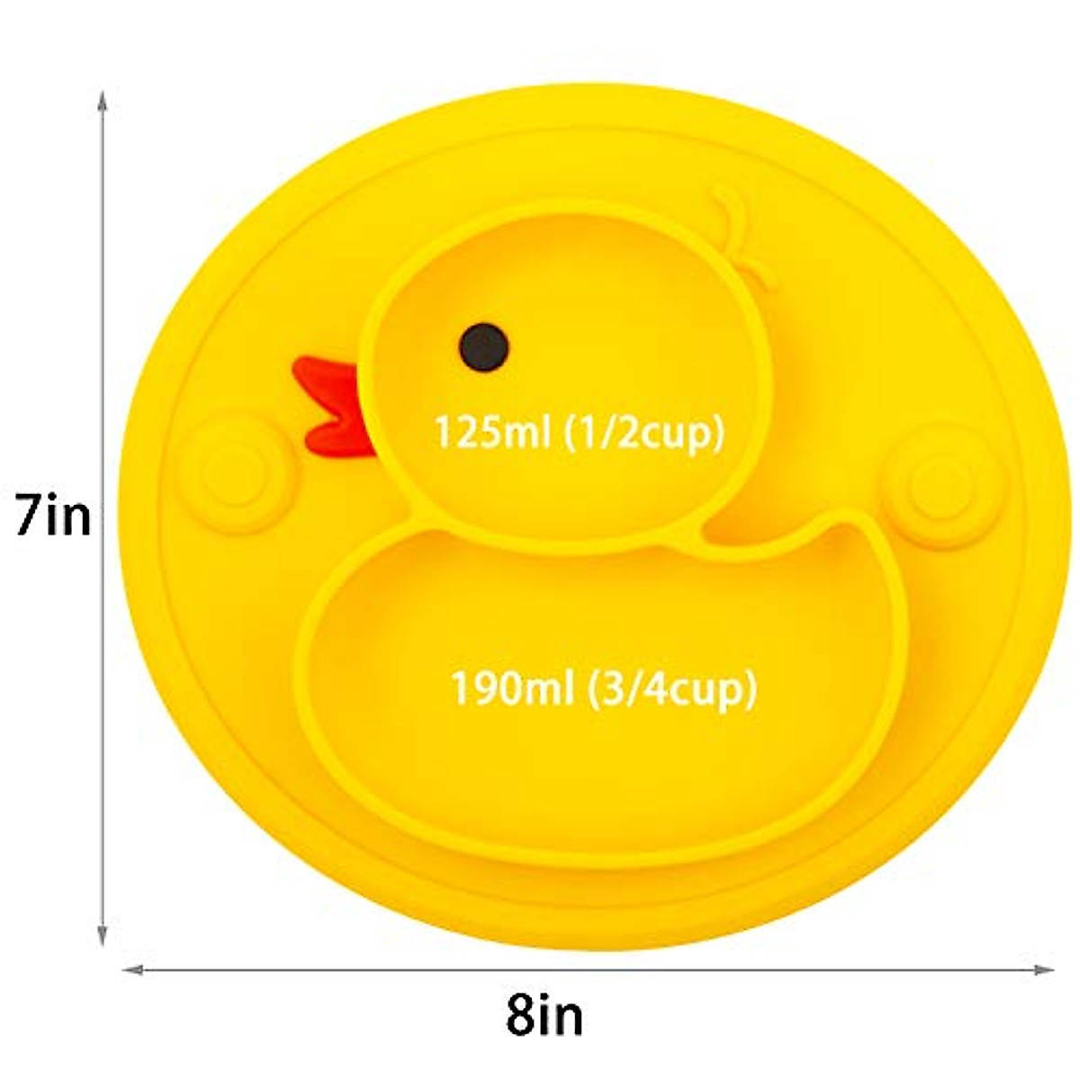 Linowos Silicone Divided Toddler Plates, Portable Non Slip Suction Plates for Children Babies and Kids BPA Free Baby Dinner Plate (Duck-Yellow) 1