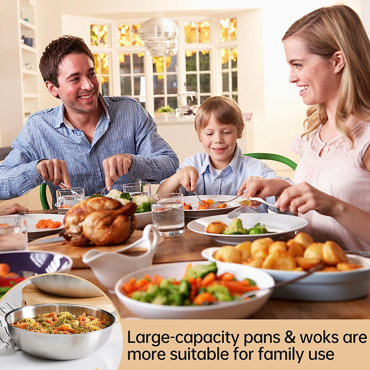 Dr.HOWS ESSENTIAL Tri-ply Stainless Steel Wok Pan, Kitchen Woks & Stir-fry Pans with Lid, Works on Induction, Dishwasher and Oven Broiler Safe, Cooking Frying Pan, Silver (11" wok with lid)