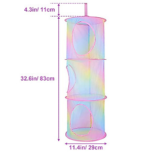 Basumee Stuffed Animals Net or Hammock 2Pcs Hanging Stuffed Animals Storage 3 Compartments Toy Net Hammock for Stuffed Animals Organizer Mesh Stuff Animals Hammock for Kids Girls Room, Rainbow