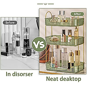 shuang qing Bathroom Counter Organizer Countertop Storage, Cosmetics Skincare Shelf Organizer, Makeup Organizer Perfume for Dresser Vanity Tray, Spice Rack Organizer for Kitchen(3 Tier-Green)