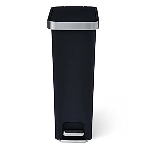 10.5 gal Plastic Slim Kitchen Step Trash Can, Black, 17.30" L x 9.80" W x 24.60" H
