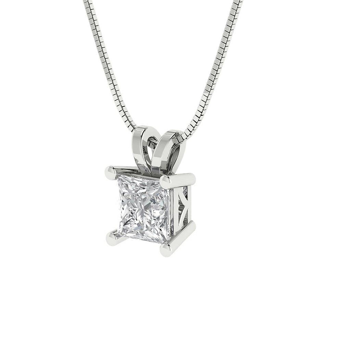 Clara Pucci 3.0 ct Brilliant Princess Cut Genuine Moissanite Solitaire Pendant Necklace With 16" Gold Chain box Solid 18K White Gold