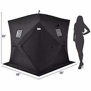 Gymax Ice Shelter, Pop-up Waterproof Fishing Tent 2-Person Portable Ice Tent with Detachable Windows, Zippered Door & Carry Bag