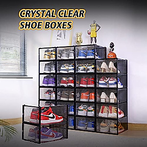 AOTENG STAR Clear Shoe Boxes Plastic Stackable,Shoe Storage Box Closet Shoes Organizer Display Case,6 Pack Breathable Foldable Shoe Containers with Lids,Real Clear Storage Box for Men Women's