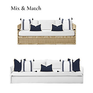 Hofdeco Premium Coastal Hampton Style Patio Outdoor Performance Lumbar Pillow Cover Only, 12"x20" Water Repellent for Backyard, Couch, Dark Navy Blue Solid with Fringe