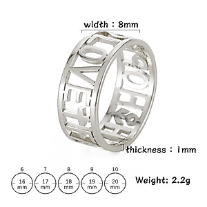 Amaxer Cross Faith Hope Love Words Stainless Steel Ring Sideways Religious Inspirational Christian Religion Finger Ring Jewelry for Women Men (Silver, 10)