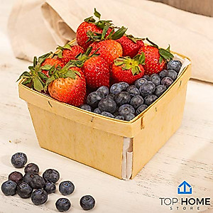 One Quart Wooden Gift Baskets (50 Pack); for Picking Fruit or Arts, Crafts and Decor; 5.75” Square Vented Wood Boxes