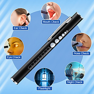 Enhon 6 Pack Nurse Tools Set, 2 Rechargeable LED Pen Lights with Two Sources and Pupil Gauge, One 6'' Trauma Bandage Shear and 3 Mini Highlighter Nurse Pen for Nurse, Nursing Student, Doctor (Black)