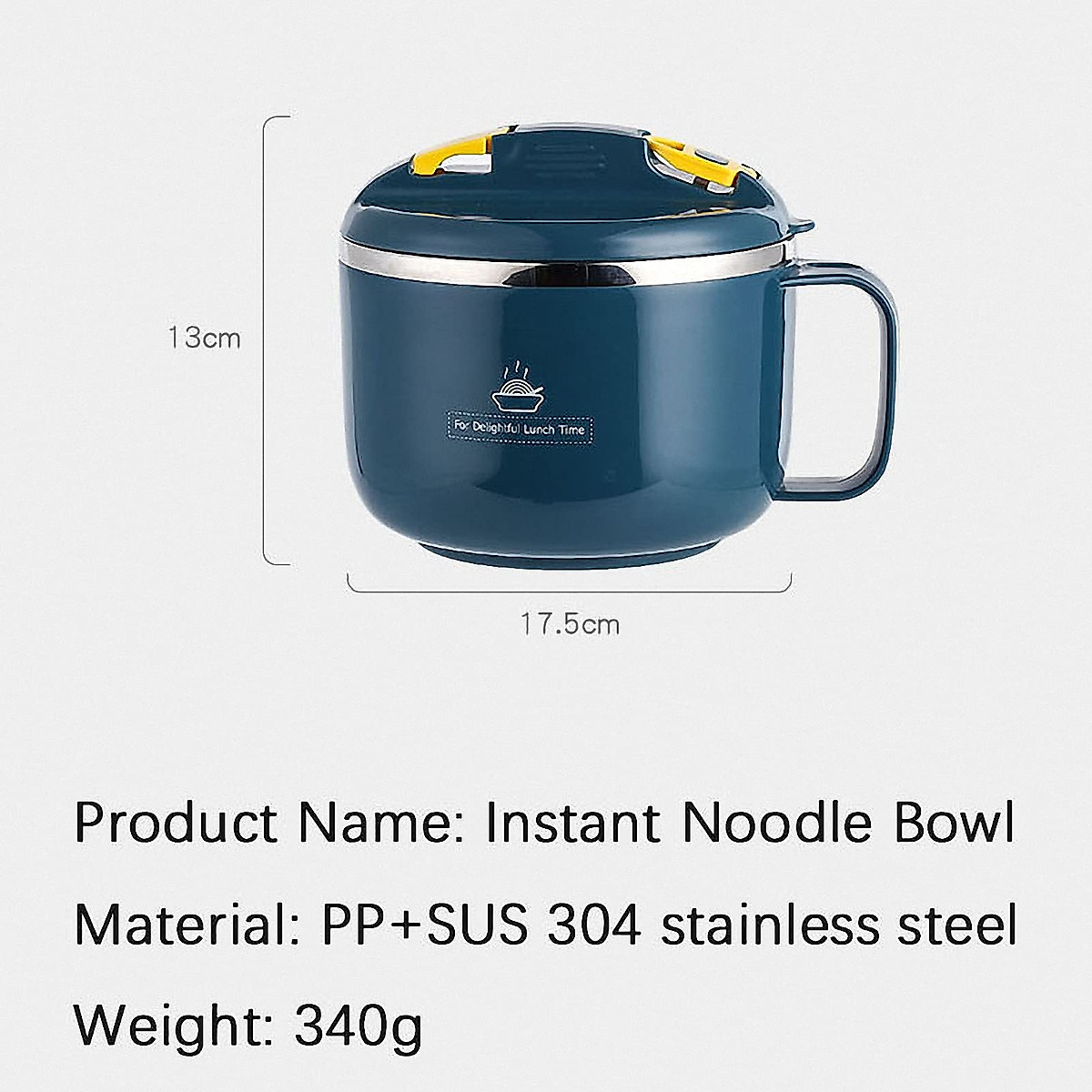 304 Stainless Steel Ramen Bowls,Insulation Bowls With Lid & Handle Ramen Cooker, Blue, 6.3x5.12x4.92