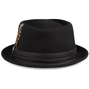 Brixton Men's Stout Short Brim Pork Pie Felt Fedora, Black/Black, Large