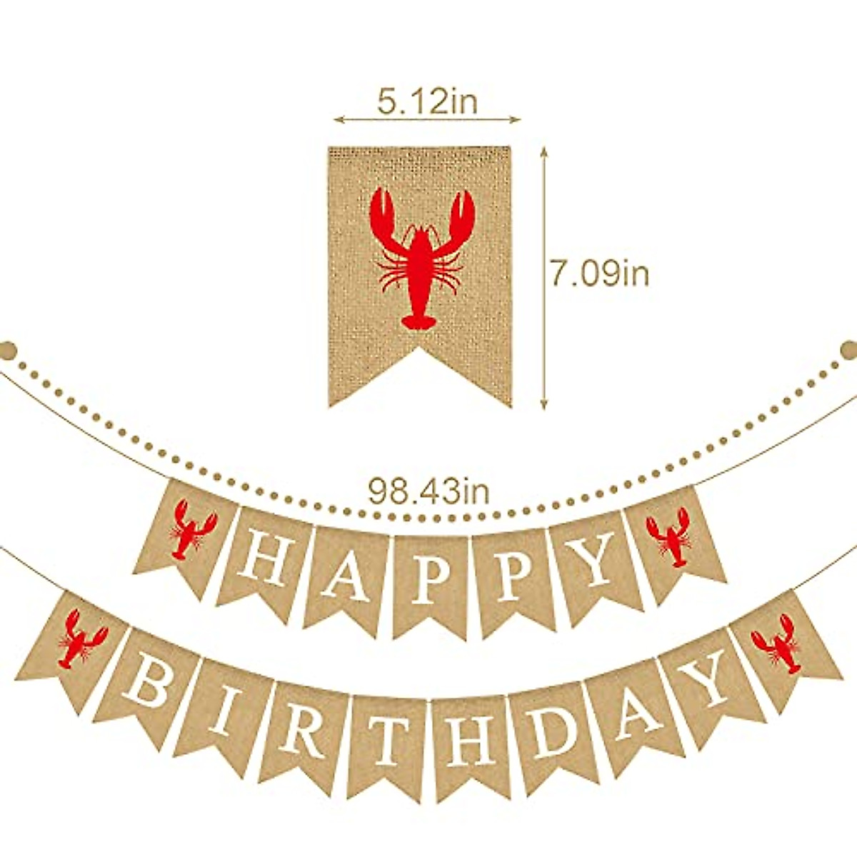 Jute Burlap Crawfish Boil Happy Birthday Banner Rustic Summer Lobster Photo Booth Backdrop Decoration