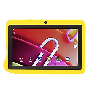 Naroote 7in Kids Tablet, 100-240V Tablet Front 2MP Rear 5MP 2.4G 5G Dual Band Octa Core Processor for Study for Android 10 (Yellow)