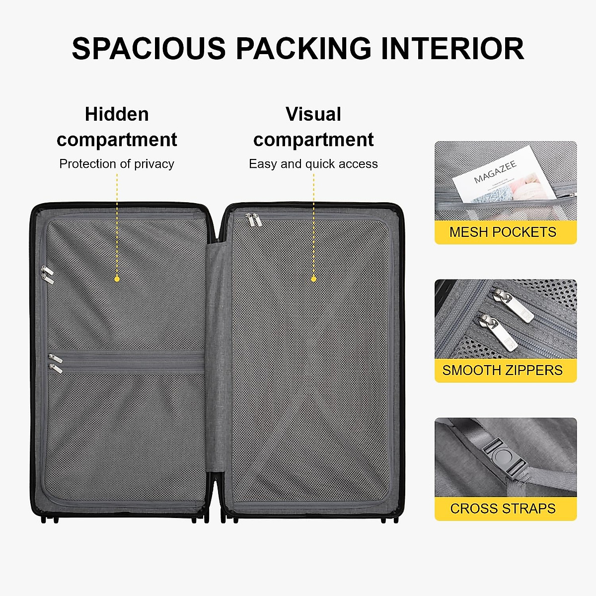 LEVEL8 Trunk Luggage, Large Suitcase 28 Inch Luggage with Spinner Wheels, Luminous Textured 28 Inch Checked Large Luggage, Lightweight Hard Case with Tsa Lock, 28 Inch, Black