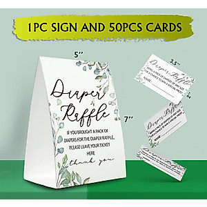 Diaper Raffle Sign,Diaper Raffle Baby Shower Game Kit (1 Standing Sign + 50 Guessing Cards),Greenery Raffle Insert Ticket,Baby Showers Decorations,Card for Baby Shower Game to Bring a Pack of Diapers-N02