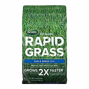 Scotts Turf Builder Rapid Grass Sun & Shade Mix, Combination Seed and Fertilizer, Grows Green Grass in Just Weeks, 5.6 lbs.