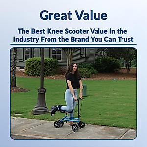 KneeRover Economy Knee Scooter Steerable Knee Walker for Adults for Foot Surgery, Broken Ankle, Foot Injuries - Foldable Knee Rover Scooter for Broken Foot Injured Leg Crutch with Dual Brakes (Blue)