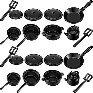 20 Pcs Dollhouse Miniature Cooking Set Miniature Pots and Pans 1/12 Scale Miniature Metal Stovetop Cookware for Mini Dollhouse Kitchen, Dollhouse Decoration Accessories for Party Supplies Pretend Play