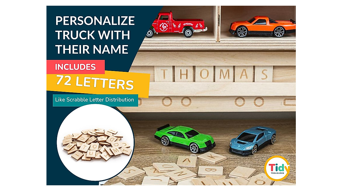 Wood Toy Car Organizer Truck - Displays 48 Cars