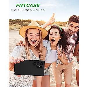 FNTCASE for Samsung Galaxy S23-Ultra Case: Slim Protective Shockproof Silicone Cell Phone Cases - Matte Rubber Dual Layer Cell Phone Cover Hard Bumper (Black)