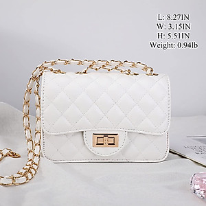 Jopchunm Designer Handbags Small Crossbody Bags Clutch White Leather Quilted Purse for Women