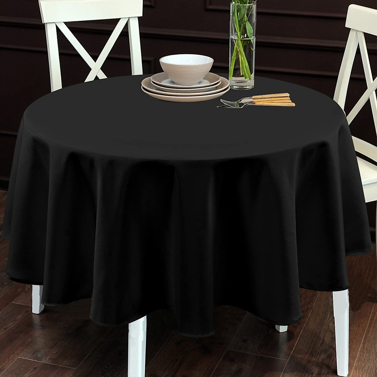 6 Pack Polyester Round Tablecloth 70 inch Black Table Cloths Water Resistant Polyester Cloth Round Tablecloths Washable Tablecloth for Party,Wedding Reception,Restaurant Banquet,BBQ,Dinner,Gift Table