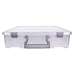 AB Designs 6967ABD Super Satchel with 9 Mixed Bins Inside Stackable Home Storage Organization Container, Clear with Sliver Latches and Handle, w/Long