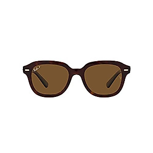 Ray-Ban RB4398F Erik Low Bridge Fit Square Sunglasses, Havana/Polarized Brown, 53 mm