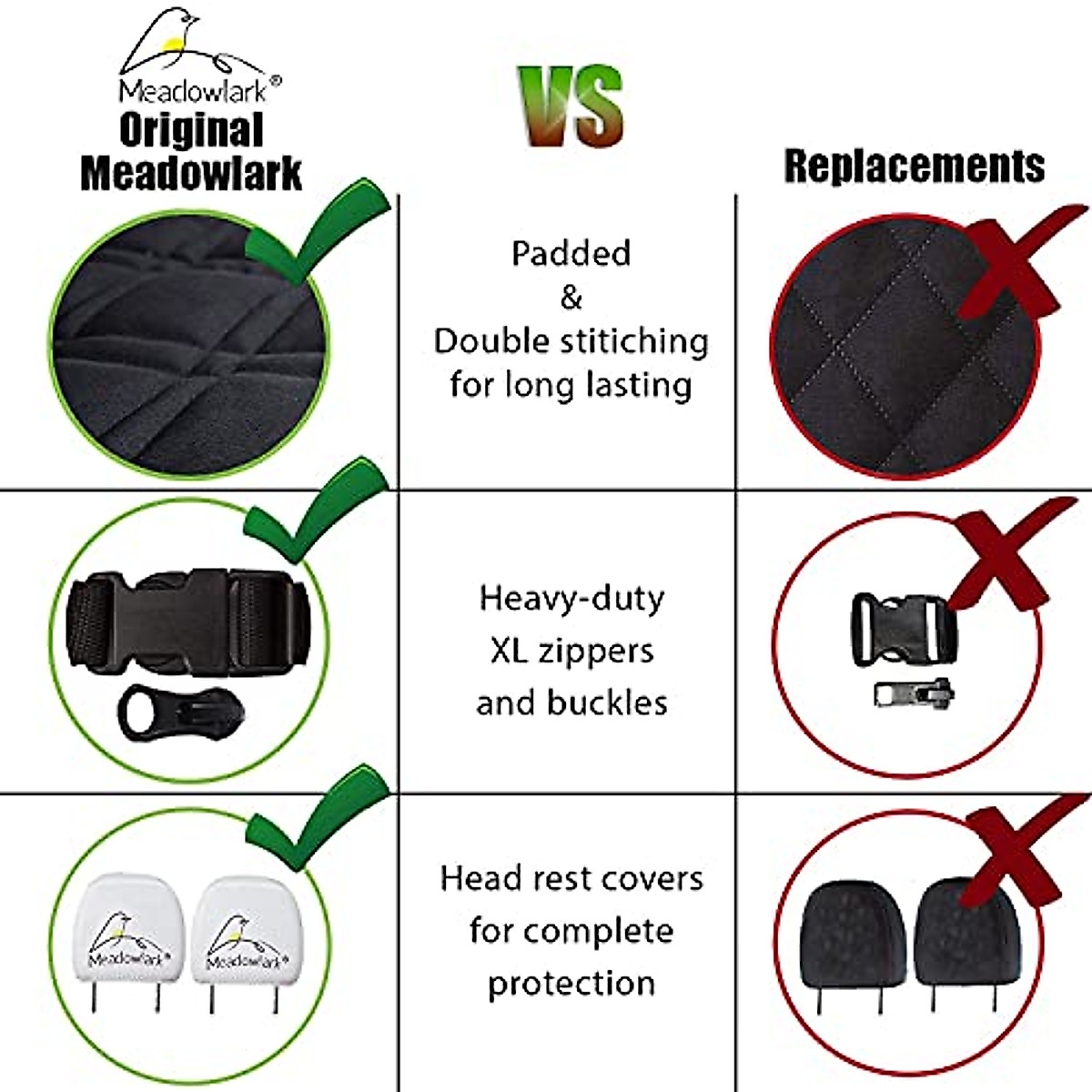 Meadowlark XL Premium Hammock Dog Car Seat Cover Back Seat, Dog Cover Car Seat Protector, Non-Slip, Dog Stuff, Anti Shock, Water Repellant, Pet Car Seat Cover for Dogs w/Seat Belt & 2 Headrest Covers