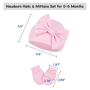 Century Star Newborn Girls Hats Baby Hat and Mitten Set Big Bow Knit Infant Headbands Winter Baby Hat for Girls A White & Pink & Grey & Black 0-3 Months