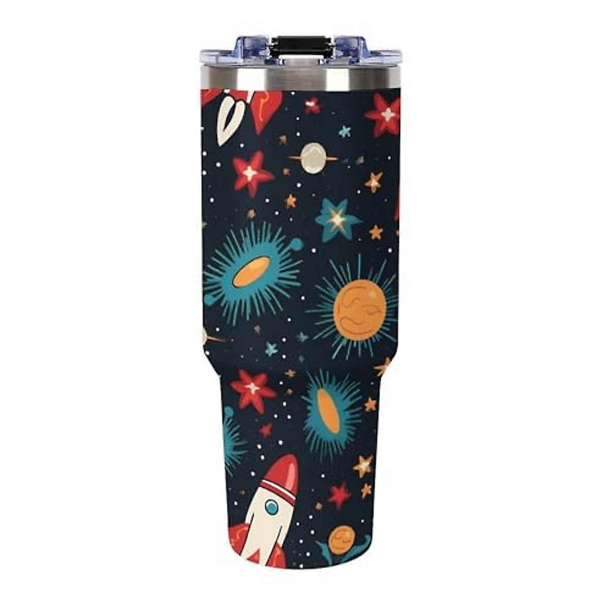 Cartoon Rockets 40 Oz Car Cup Stainless Steel Travel Mug Leak-Proof Insulated Tumbler with Handle Light Rose Red-style