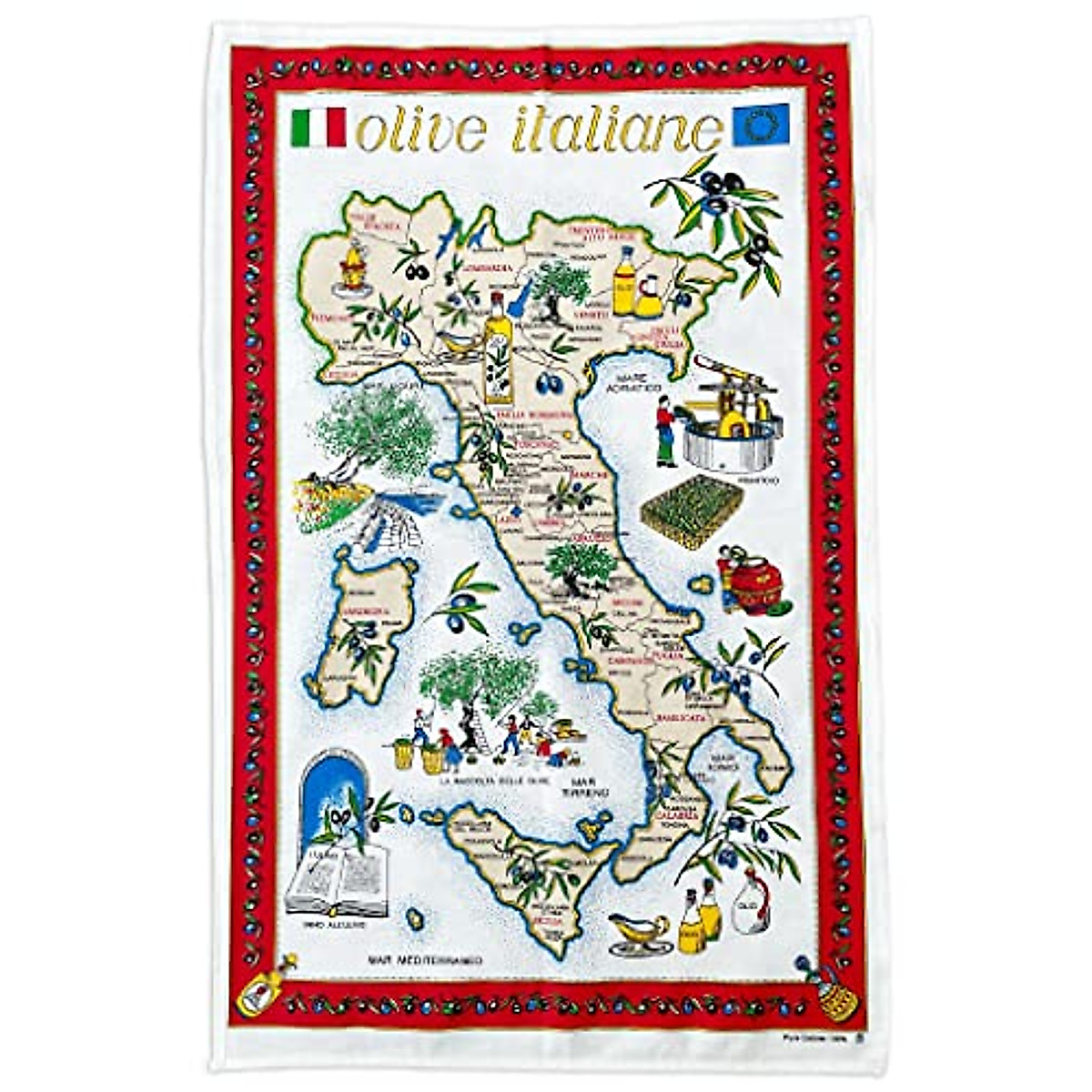 BLU RITMO Kitchen Tea Towel Set, Cotton Kitchen Towels Made in Italy, Colorful Multi-Purpose Absorbent Cloths, Large Cloth 21 x 33 in (Food - 4 Pieces)