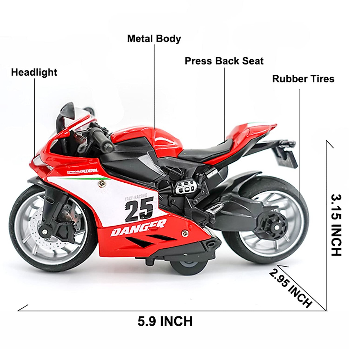 Gilumza Pull Back Motorcycle Toys, Pullback Gift with Music Light, Race Motorcycles Toy for Boys Kids Age Over 3 4 5 6 7 8 Year Old (Redwhite)