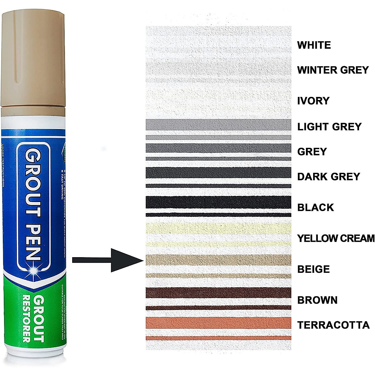Grout Pen Beige Tile Paint Marker: Waterproof Grout Paint, Tile Grout Colorant and Sealer Pen - Beige, Wide 15mm Tip (20mL)