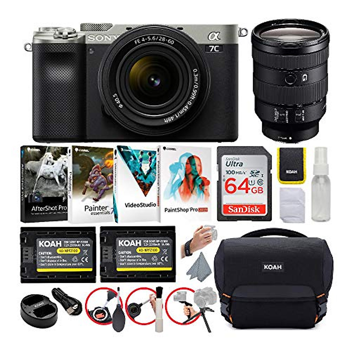 Sony Alpha a7C Full-Frame Compact Mirrorless Camera (Silver) Bundle with FE 28-60mm and 24-105mm f/4 G OSS Lens (6 Items)