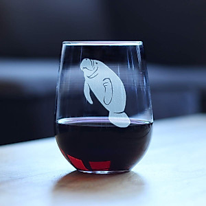 Manatee Stemless Wine Glass - Cute Funny Ocean Animals Themed Decor and Gifts for Sea Creature Lovers - Large 17 Oz