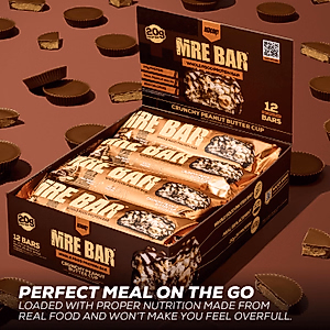 REDCON1 MRE Protein Bar, Chocolate Chip Cookie Dough - Contains MCT Oil + 20g of Whole Food Protein - Easily Digestible, Macro Balanced Low Sugar Meal Replacement Bar (12 Bars)