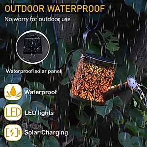 HCVINRK Solar Lights Outdoor Garden, Solar Watering Can Lights Outdoor Decorative, Metal Solar Lantern Outdoor Waterproof with Installed Light String and Shepherd Hook
