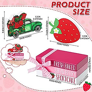 5 Pcs Books Bundle with Truck Summer Wooden Tiered Tray Decor Mini Wooden Decorative Books Stack with Twine Fresh Decor Rustic Truck Decor Rustic Farmhouse Home Kitchen Decor(Strawberry)