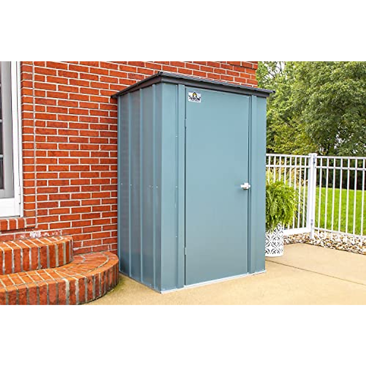 Spacemaker 4' x 3' Compact Outdoor Metal Backyard, Patio, and Garden Storage Shed Kit, Juniper Berry