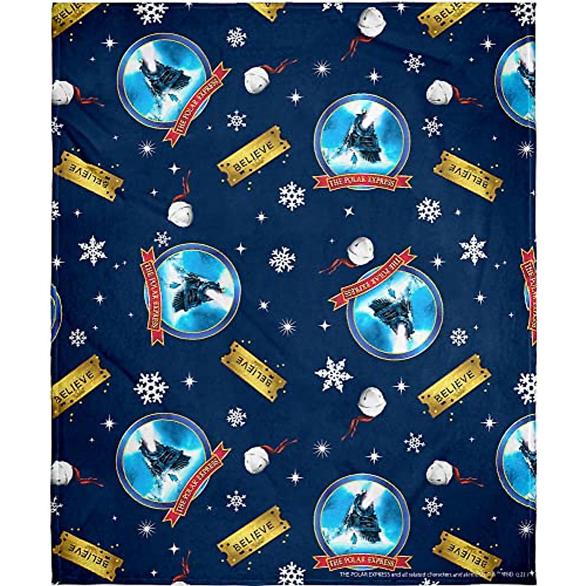 INTIMO The Polar Express Train Believe Golden Ticket Allover Print Fleece Sherpa Throw Blanket