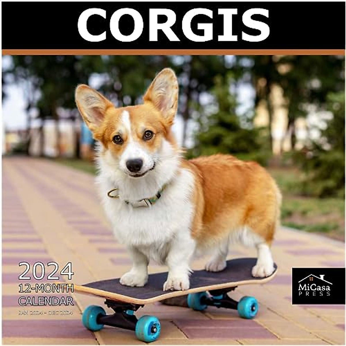 MICASA Corgis 2024 Wall Calendar 12 Month | 12" x 24" Open | Thick & Sturdy Paper | Giftable | Calendar 2024