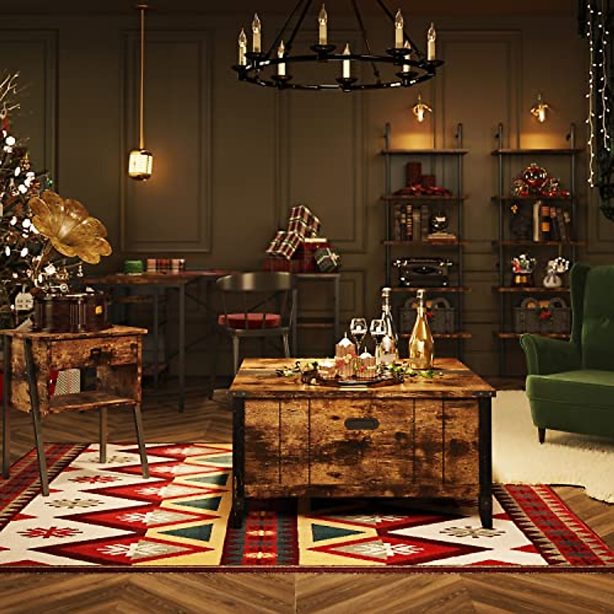 Bestier Farmhouse Coffee Table, Square Wood Center Table with Large Hidden Storage Compartment for Living Room, Rustic Cocktail Table with Hinged Lift Top for Home, Brown