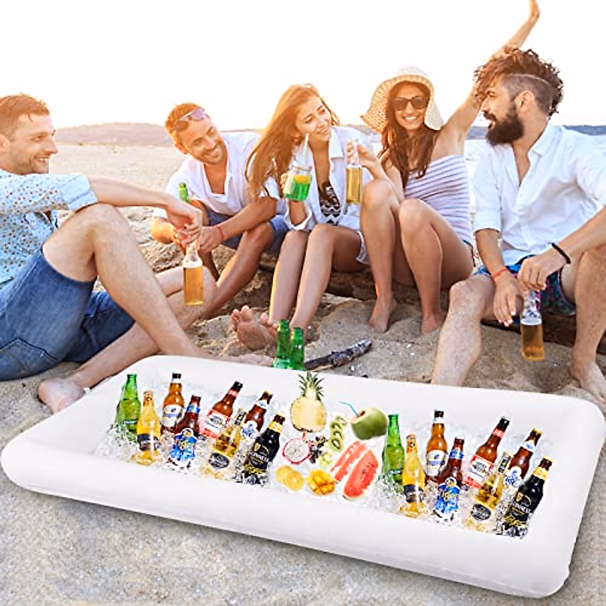 HBlife 3 PCS Inflatable Serving Bar, Salad Ice Tray Food Drink Containers with Drain Plug and 1 Hand Air Pump, Inflatable Buffet Cooler for Party Supplies
