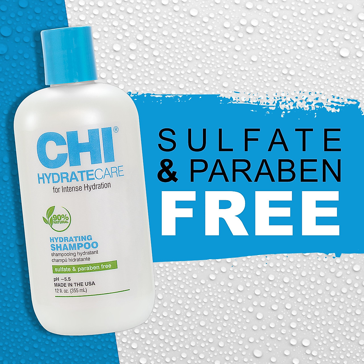 CHI HydrateCare Hydrating Shampoo, Balances Hair Moisture and Protects Against Damage and Hair Breakage, Sulfate, Paraben, & Cruelty-Free, 12 Oz