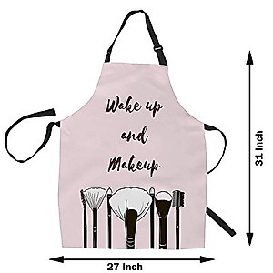 HGOD DESIGNS Makeup Kitchen Apron,Inspirational Quote Wake Up And Makeup Pink Kitchen Aprons For Women Men For Cooking Gardening Adjustable Home Bibs,Adult Size