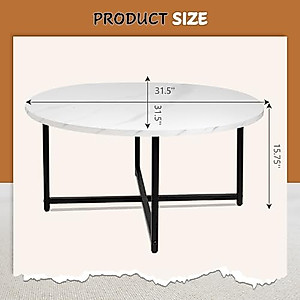 TOYSINTHEBOX Round Coffee Table Modern Coffee Table Sofa Table Tea Table for Living Room, Office Desk, Balcony, Wood Desktop and Metal Legs, White Marble, 31.5"