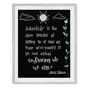 "Authenticity-Embracing Who We Are"-Inspirational Quotes Wall Art -8 x 10" Modern Art Print w/Replica Chalkboard Design -Ready to Frame. Motivational Home-Office-School Decor. Great Life Lesson!