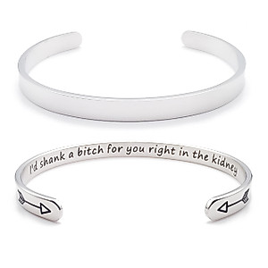 Inspirational Bracelets for Women Personalized Jewelry Gifts Cuff Bracelet with Sayings Motivational Bracelet with Hidden Message Engraved Bangles for Best Friend/Mom/Daughter, M, Stainless Steel,